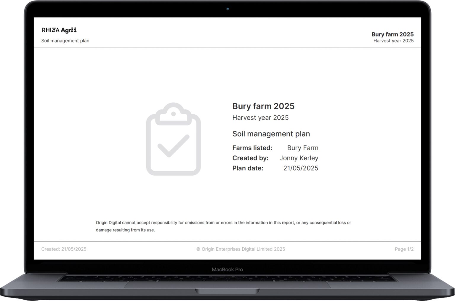 Soil Management Plan PDF Report – Origin Digital