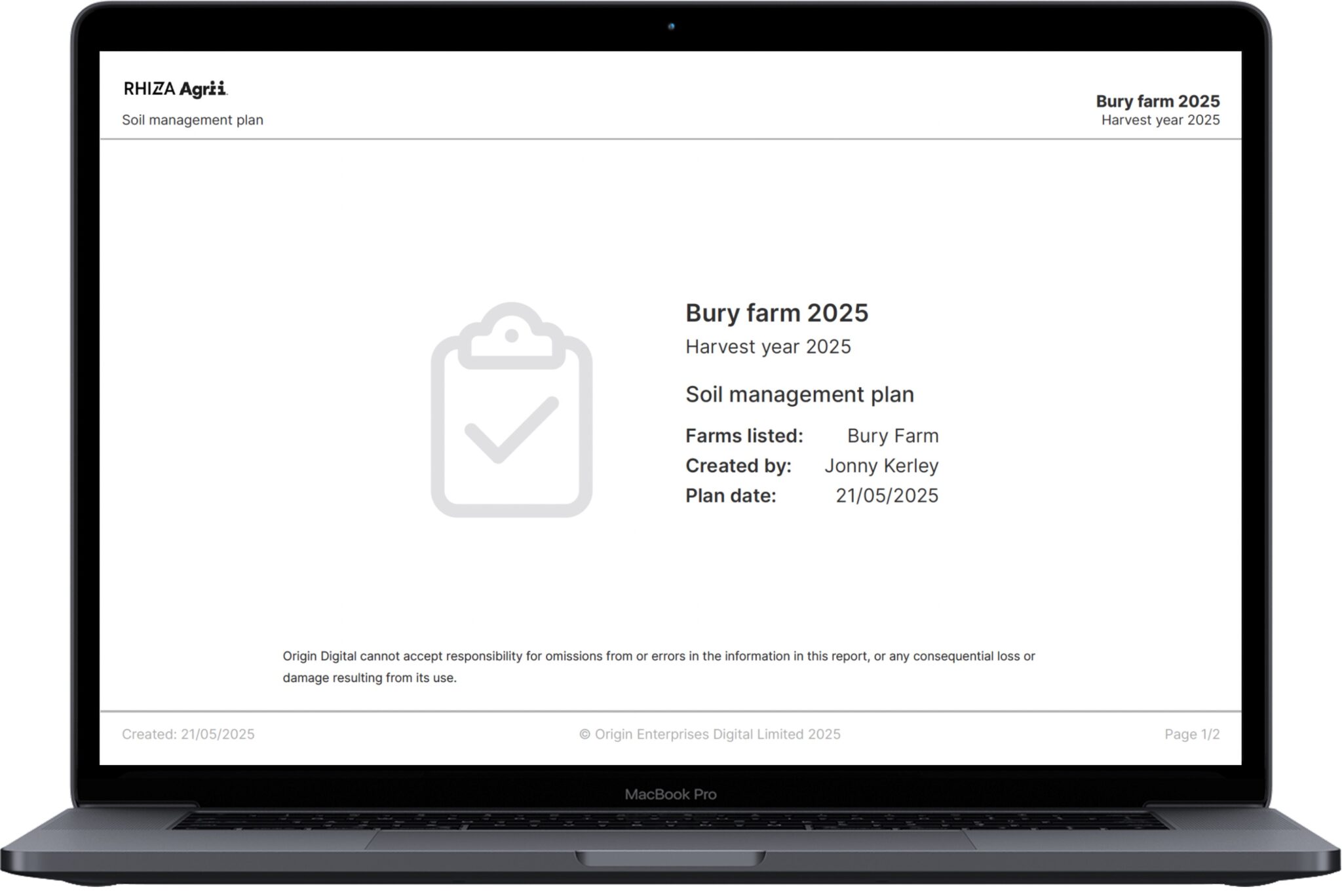 Soil Management Plan PDF Report – Origin Digital